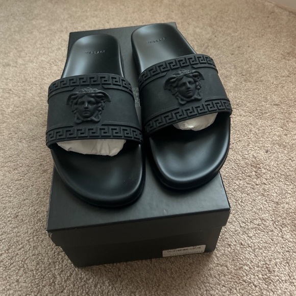 Versace | Shoes | Versace Black And White Slides | Poshmark